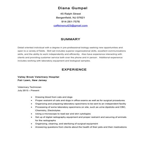 Vet Assistant Resume | PDF