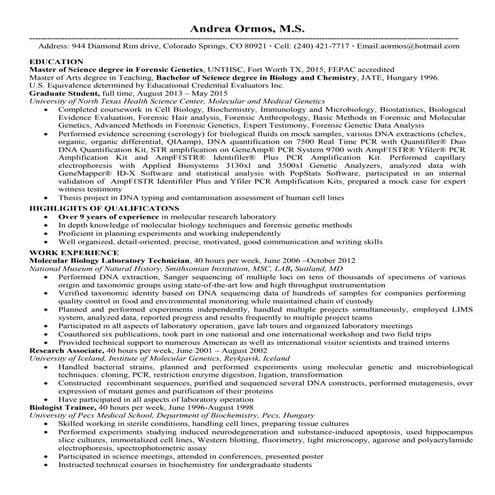 AndreaOrmosMS_Resume06042015 | PDF | Biological Sciences | Science