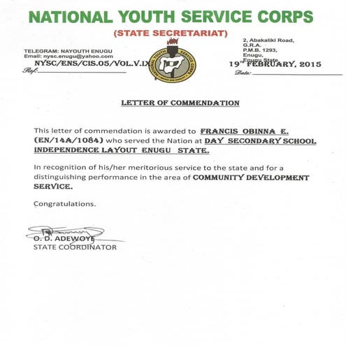 nysc letter of commendation | PDF