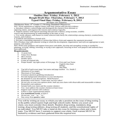 Argumentative Essay Assignment Details | PDF
