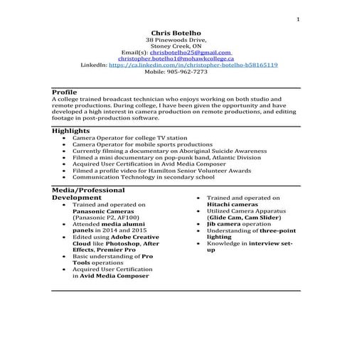 Aldo Dominic resume tv | DOCX