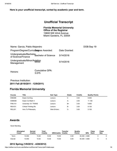 Unofficial transcript from uottawa | PDF