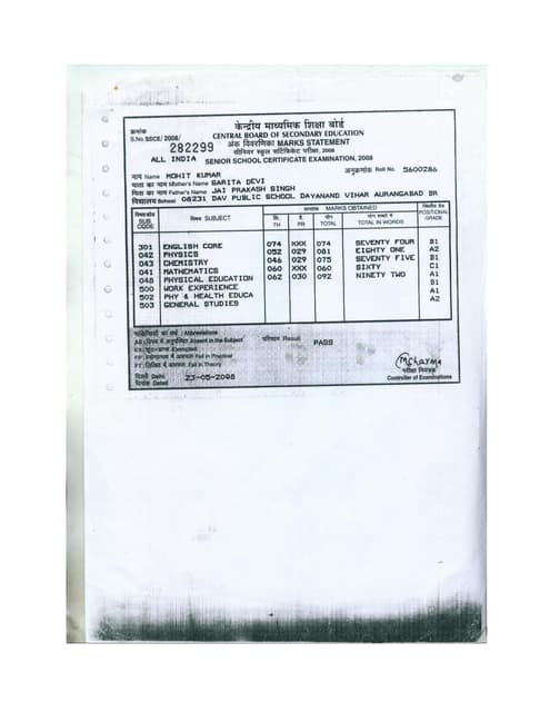 12th mark sheet | PDF