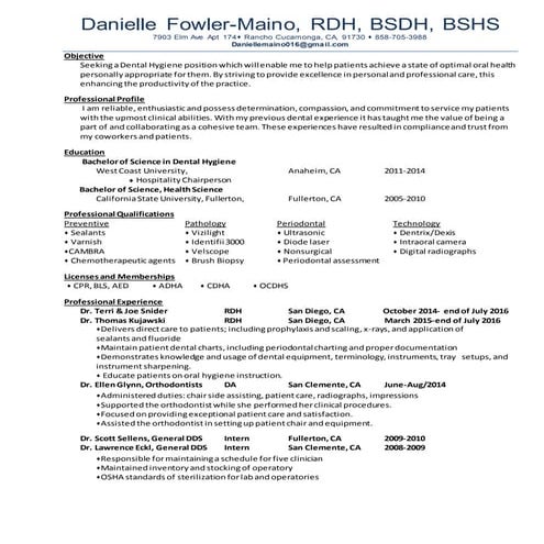 Dental Hygienist Resume | DOCX