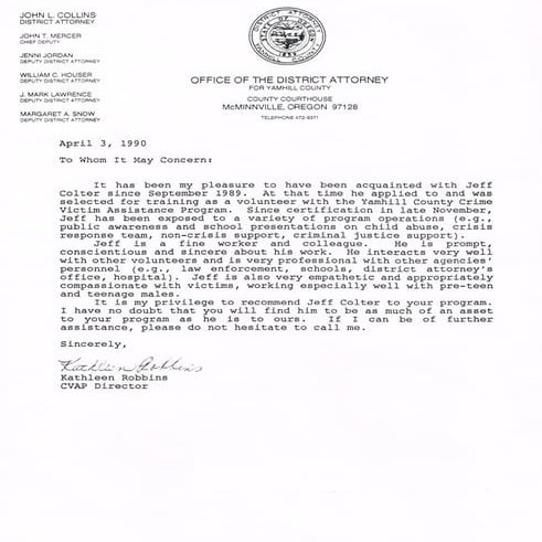 District Attorney's office reference letter | PDF