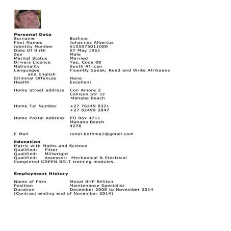 CV JOHAN BOTHMA | PDF