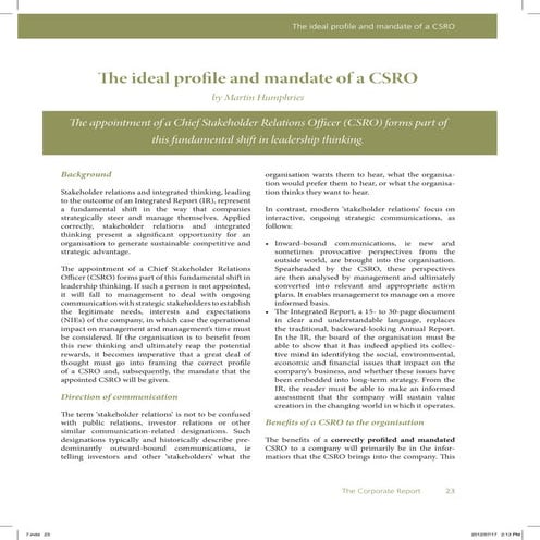 CSRO Profile and Mandate - Martin Humphries | PDF