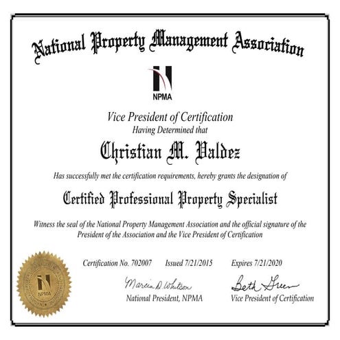 Christian M. Valdez CPPS Certificate | PDF