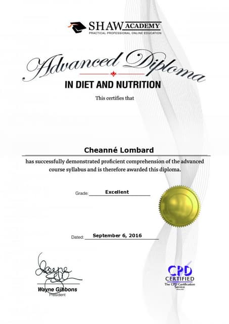 Certificate of Sports Nutrition Diploma Certificate of Sports Nutrition Diploma