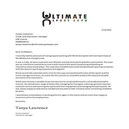 Ultimate Sport Expo Reference letter | PDF