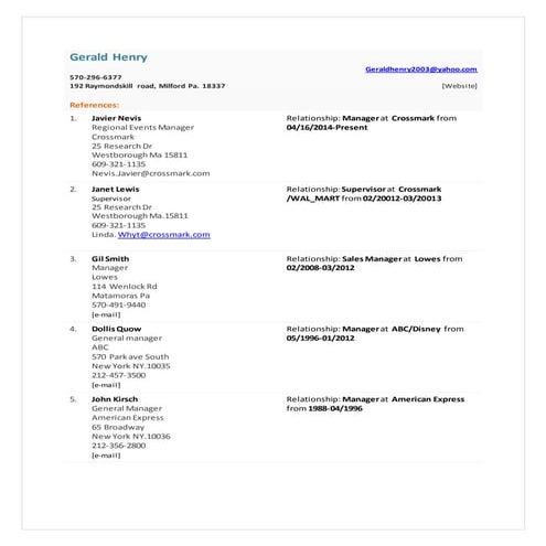Functional resume reference sheet | DOCX | Business | Business and Finance