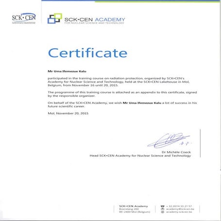 Radiation Protection Course Certificate | PDF
