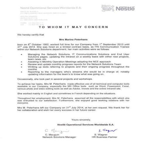 Reccomendation Letter Nestle | DOCX