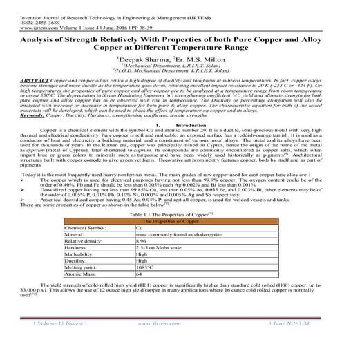 Analysis of Strength Relatively With Properties of both Pure Copper and ...