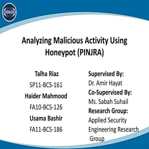 Analyzing Malicious Activity Using Honeypot (PINJRA) demo slides | PPTX
