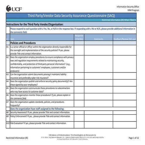 Third party datasecurity assurance questionnaire | PPT
