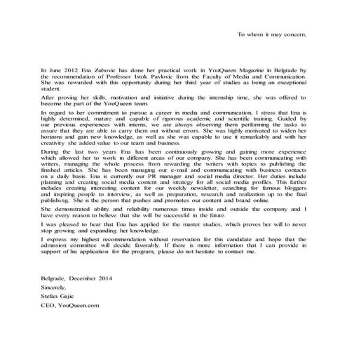 Ena Zubovic -Recommendation Letter | DOCX
