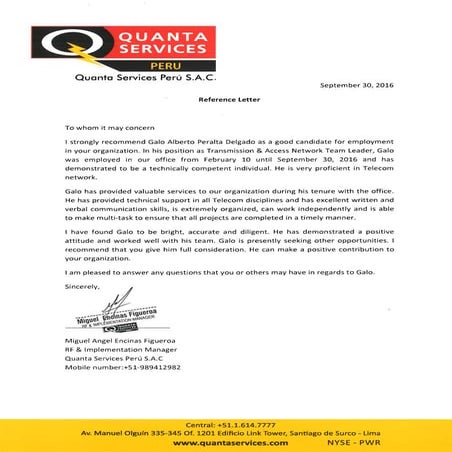 Quanta 2016 reference_letter_Galo Peralta | PDF