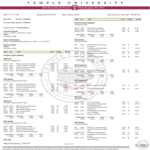 TU E-Transcript (Official) Undergraduate (C) | PDF