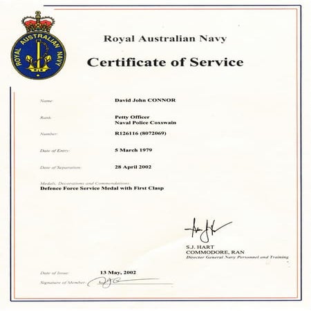 Cert of Service Royal Australian Navy | PDF
