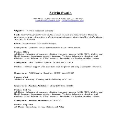 Sylvia Swain resume | DOCX