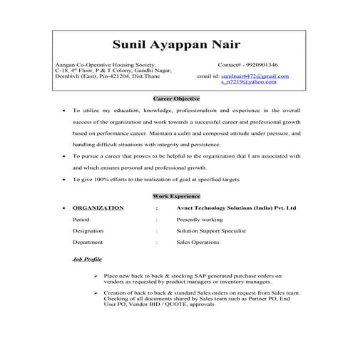 Sunil A.Nair CV | DOC