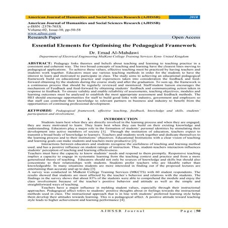 Essential Elements for Optimising the Pedagogical Framework | PDF