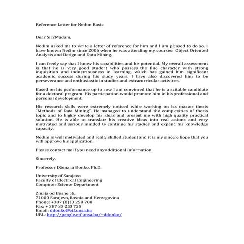 Reference Letter Nedim Basic | PDF