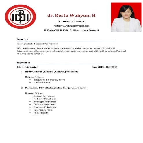 CV dr.restu wahyuni | PDF