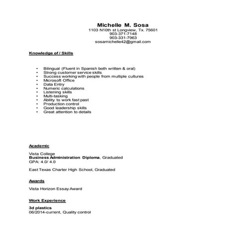 Michelle Sosa Resume new | PDF
