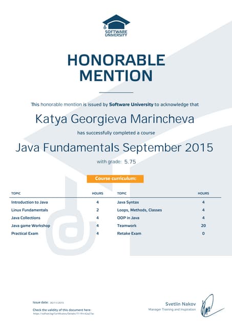 SoftUni Java Fundamentals Certificate | PDF | Programming Languages ... SoftUni Java Fundamentals Certificate | PDF | Programming Languages ...