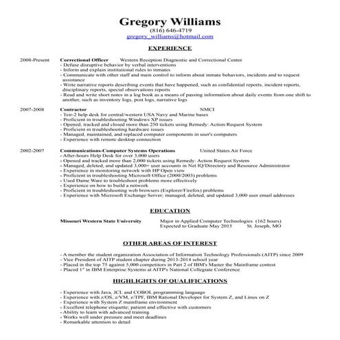 Gregory Williams resume | PDF