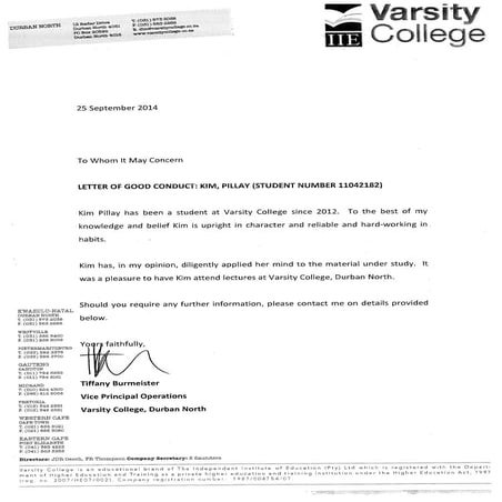 VC DBN NRTH good conduct letter | PDF