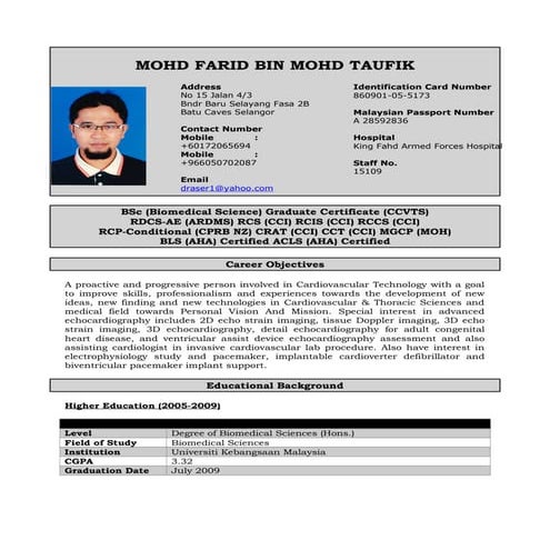Curriculum Vitae MOHD FARID BIN MOHD TAUFIK | DOC
