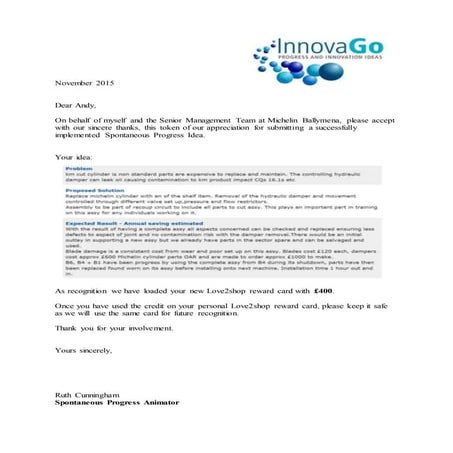 Innovation quality acknowledgement | DOCX