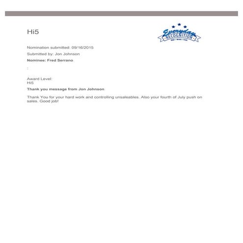 Everyday Recognition Hi5 Fred Serrano 9 16 15 | PDF