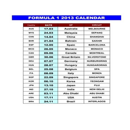 F1 calend 2013 | PDF