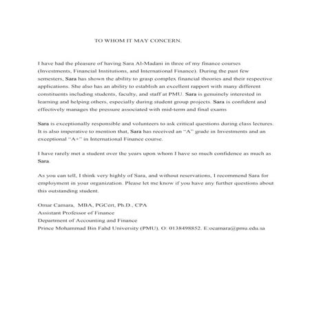 Recommendation Letter- Sara (Career) | PDF