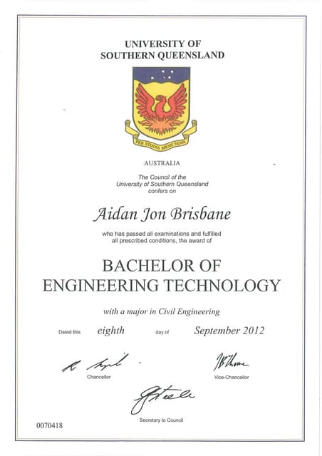 Certificate BTech Mechanical