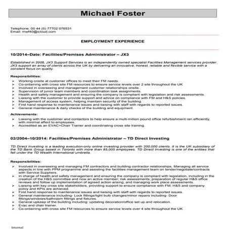 M Foster CV (updated) | PDF