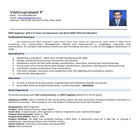 MEP Engineer with Revit Certification | DOC