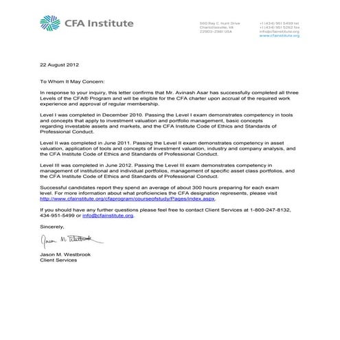 CFA Confirmation letter | PDF