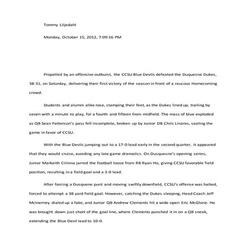 Sports Game Writing Example | PDF