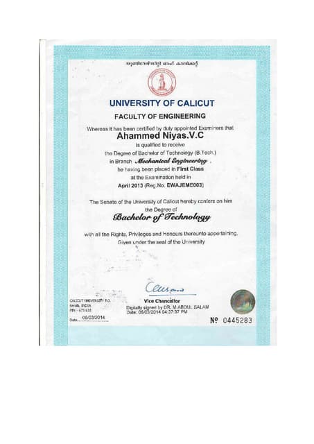 B-Tech Degree Certificate | PDF