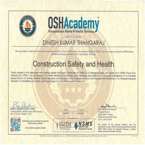 OSHA Certificate | PDF
