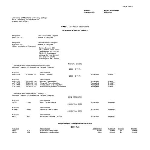 Unofficial Transiscript. | PDF