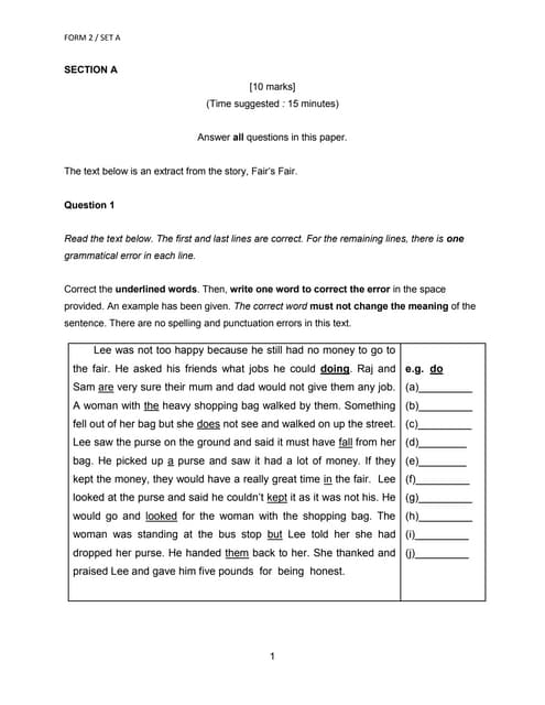 Form 1 english examination paper | PDF