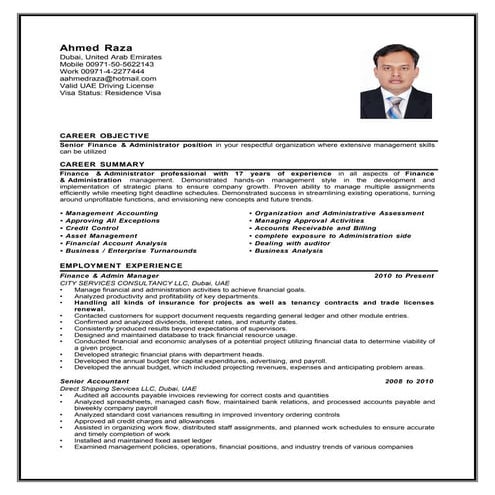 Ahmed Raza New CV 2015 | DOC | Business Accounting & Finance | Business