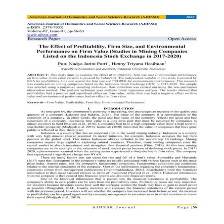 The Effect of Profitability, Firm Size, and Environmental Performance on Firm Value (Studies in ...