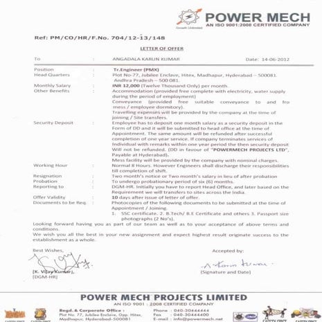 OFFER LETTER FRM POWERMECH | PDF